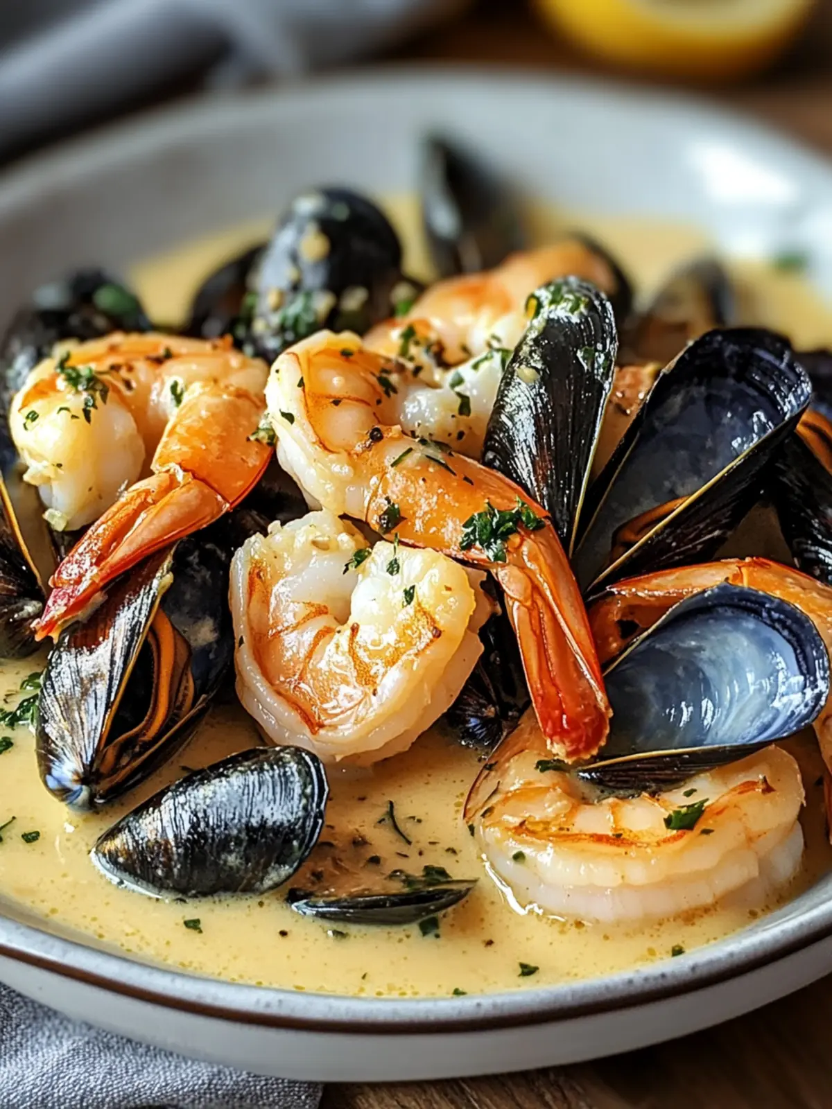 Irresistible Shrimp And Mussels In A Creamy Garlic Sauce Delight